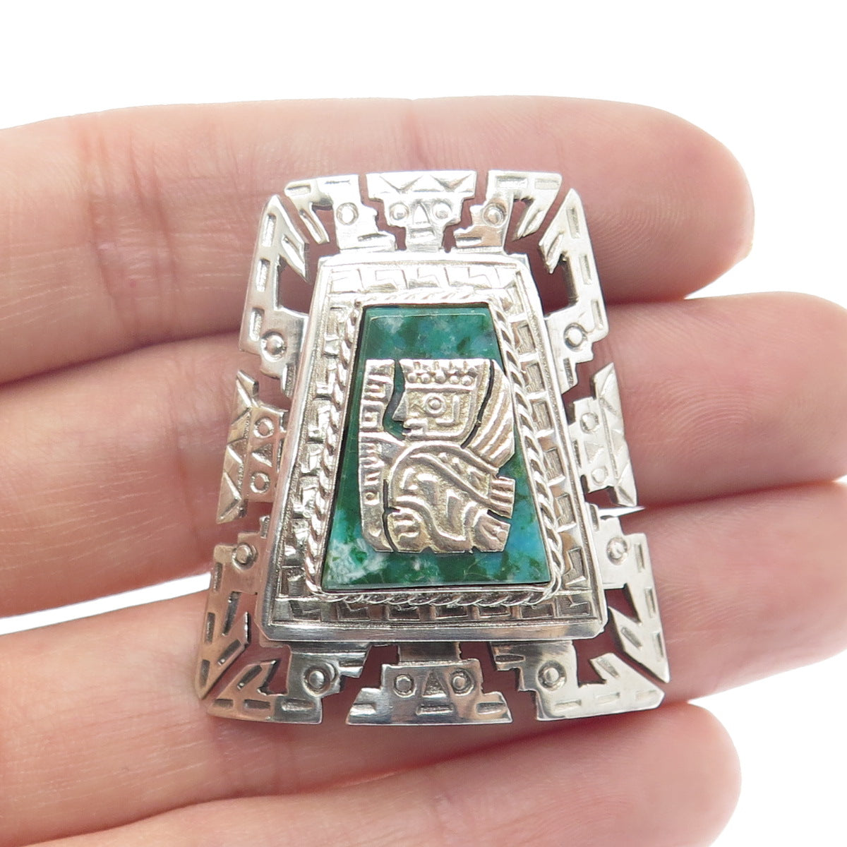 925 Sterling Silver Vintage Real Turquoise Aztec Bird Symbol Pin Penda ...