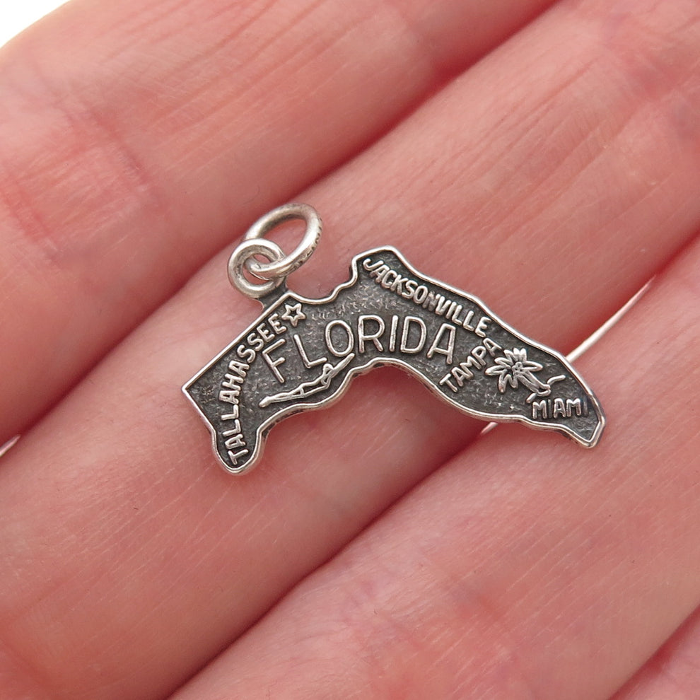 FRENCH & FRANKLIN Sterling Silver Vintage Florida State Map Mini Charm ...